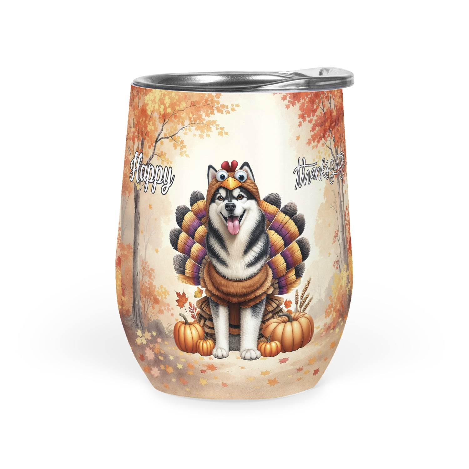 Happy Thanksgiving Siberian Husky Turkey Costume Pumpkins Autumn Leaves ...