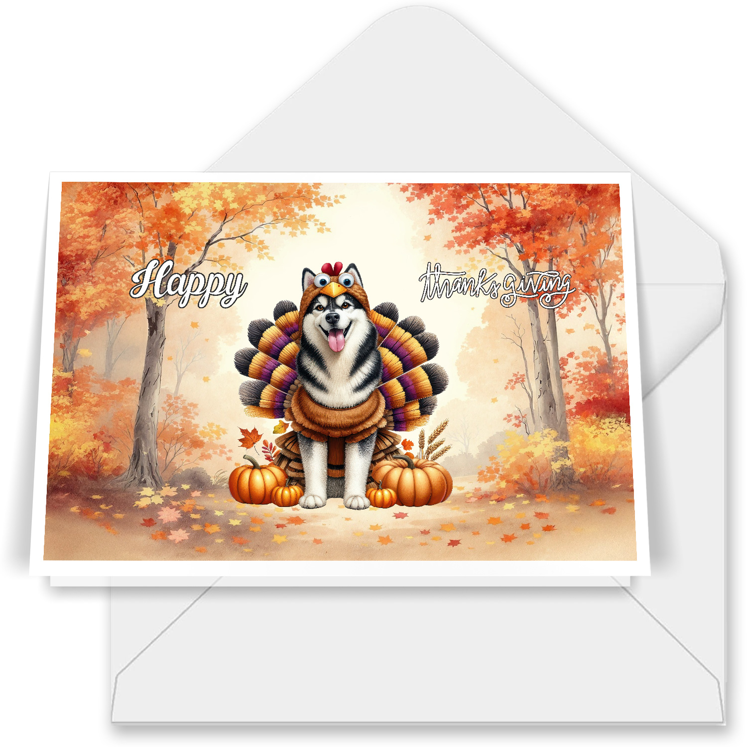 Happy Thanksgiving Siberian Husky Turkey Costume Pumpkins Autumn Leaves ...