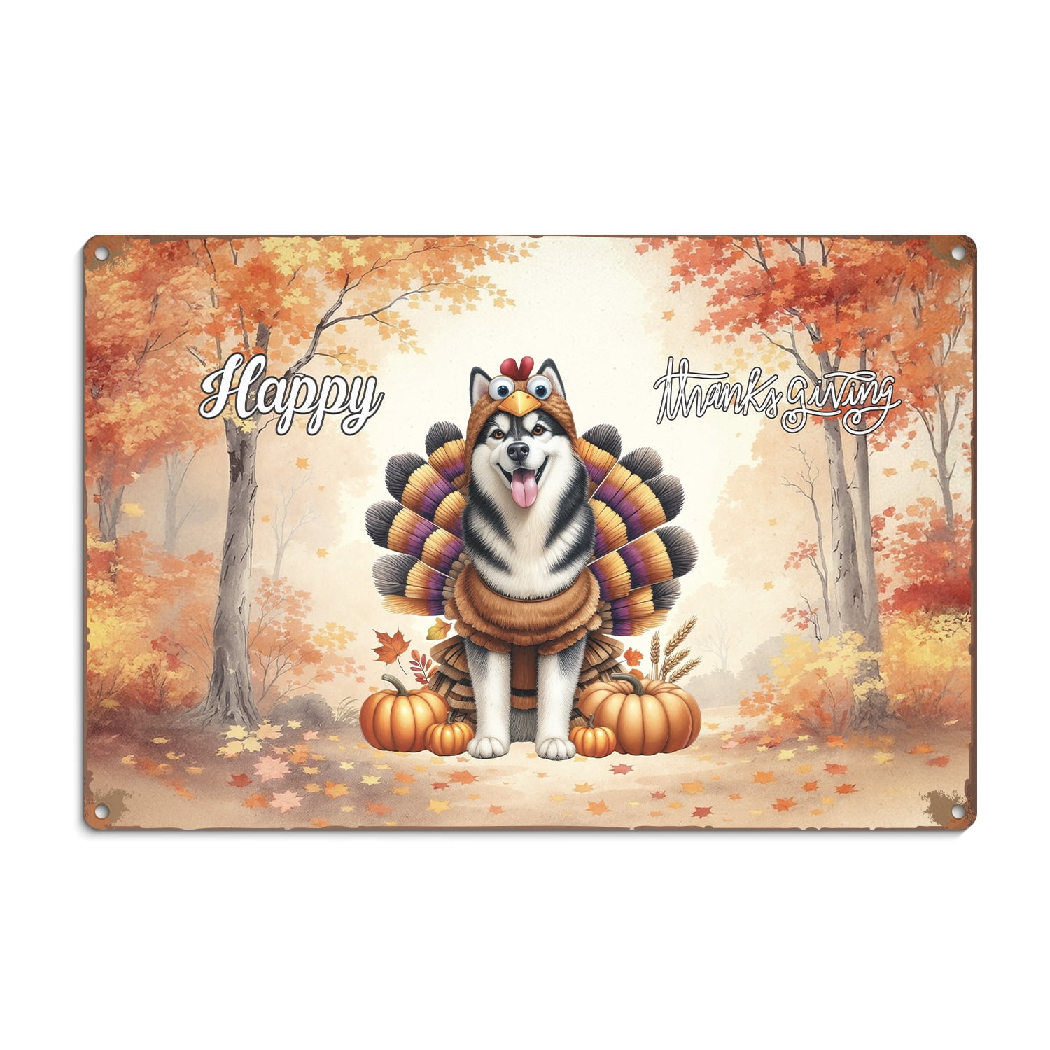 Happy Thanksgiving Siberian Husky Turkey Costume Pumpkins Autumn Leaves ...