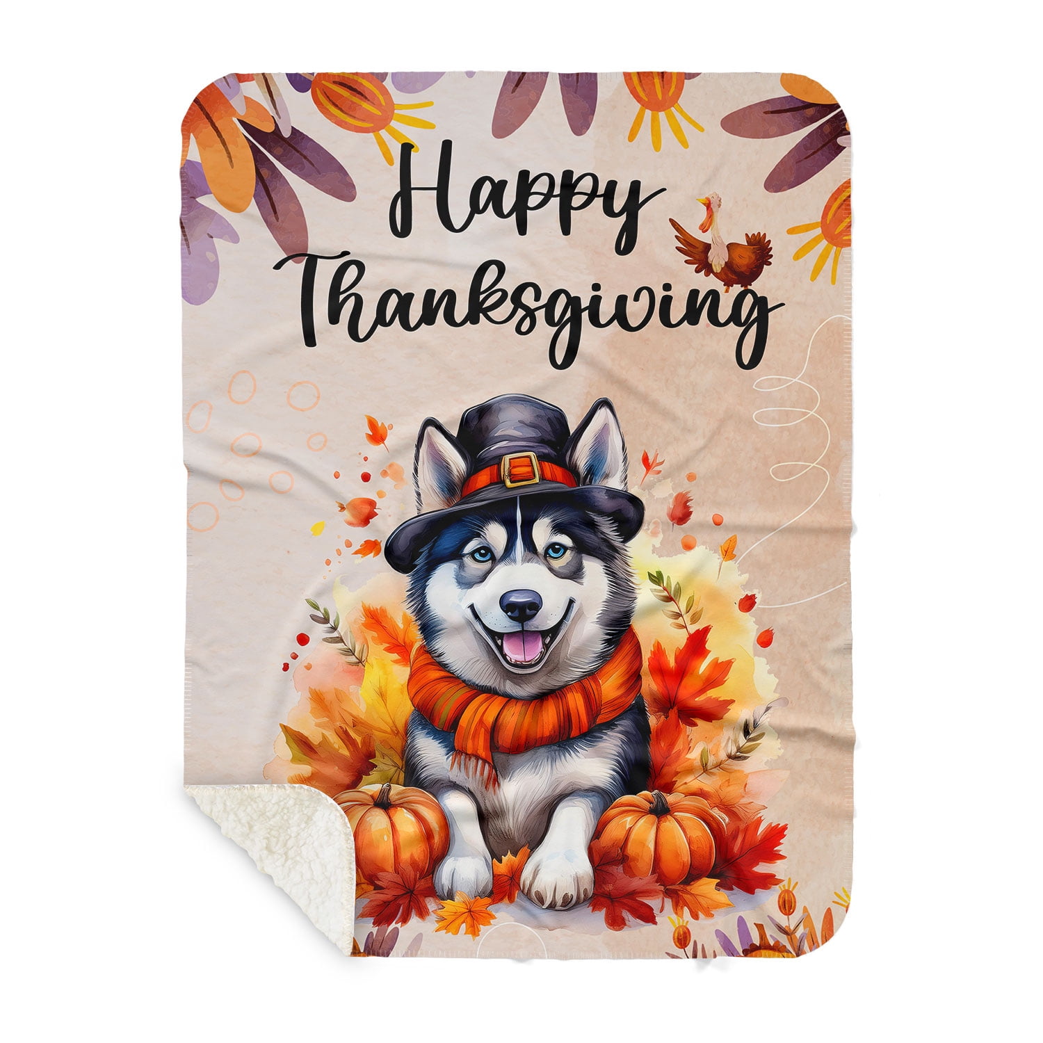 Happy Thanksgiving Siberian Husky Welcome Thankful Fall Autumn Pumpkin ...