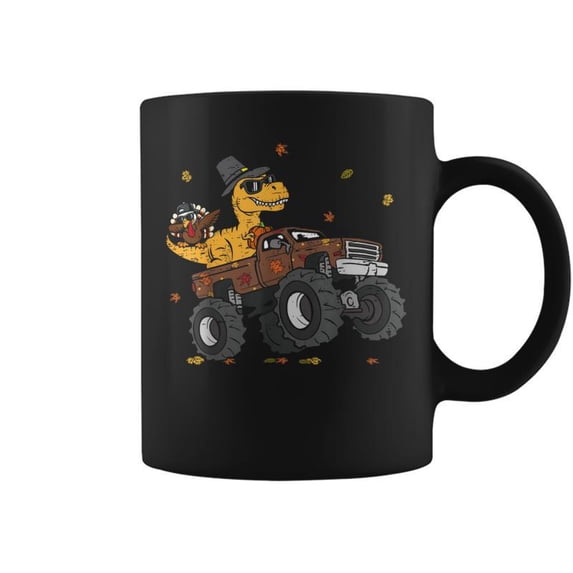 Happy Thanksgiving Turkey Dabbing Dino Riding Monster Truck Coffee Mugs ...