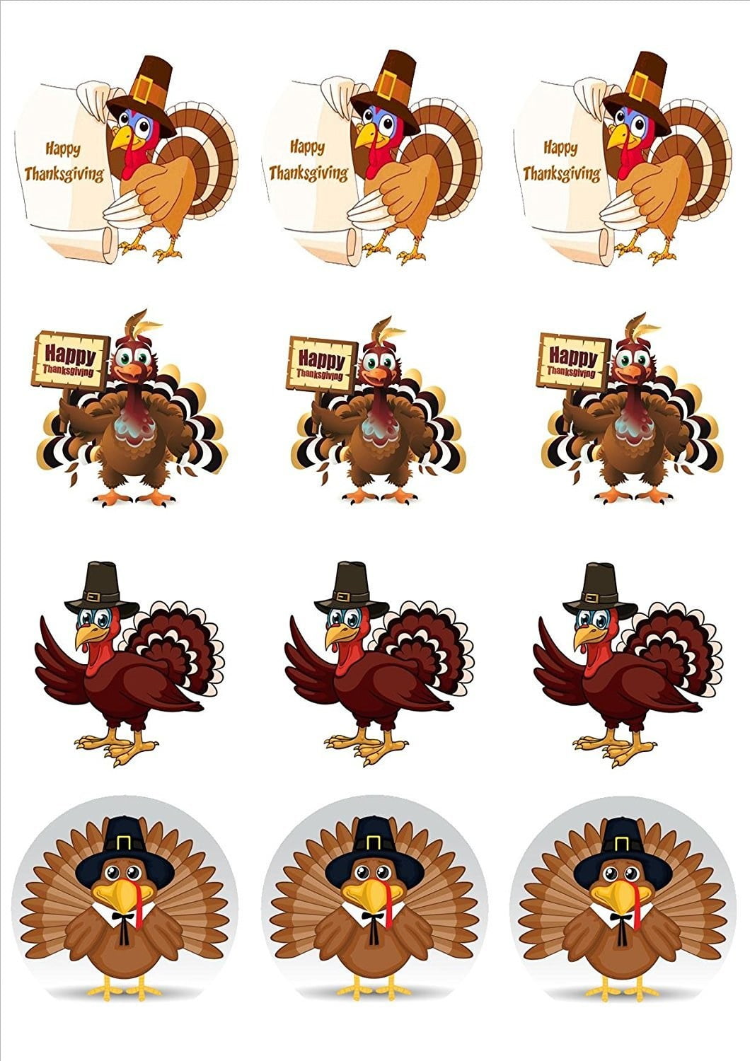 Happy Thanksgiving Turkey Pilgrim Hat Edible Cupcake Toppers ...