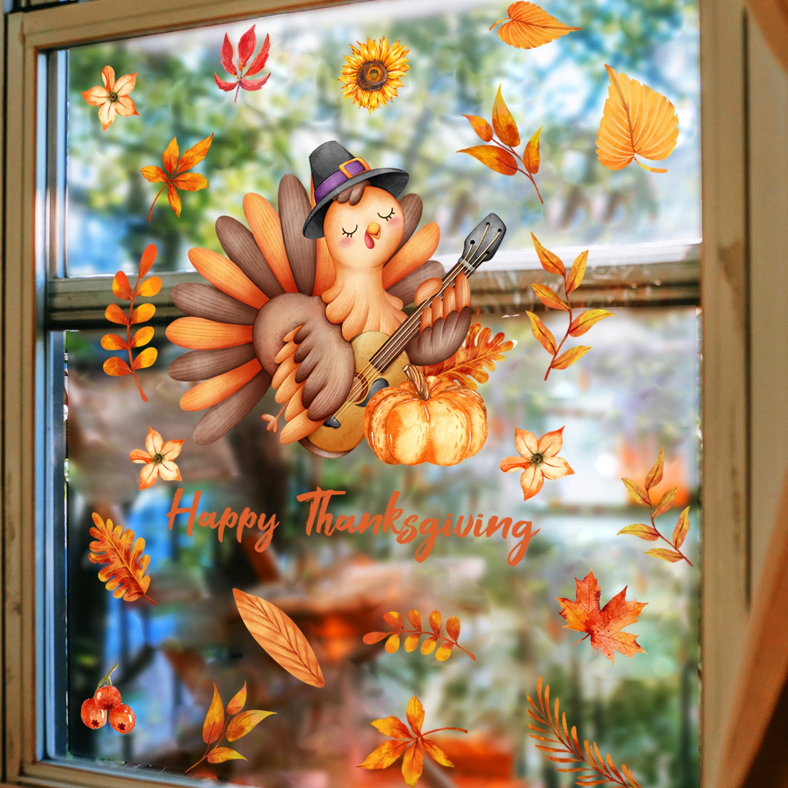 Happy Thanksgiving Turkey Window Clings , Fall Pumpkin Maple Leaves ...