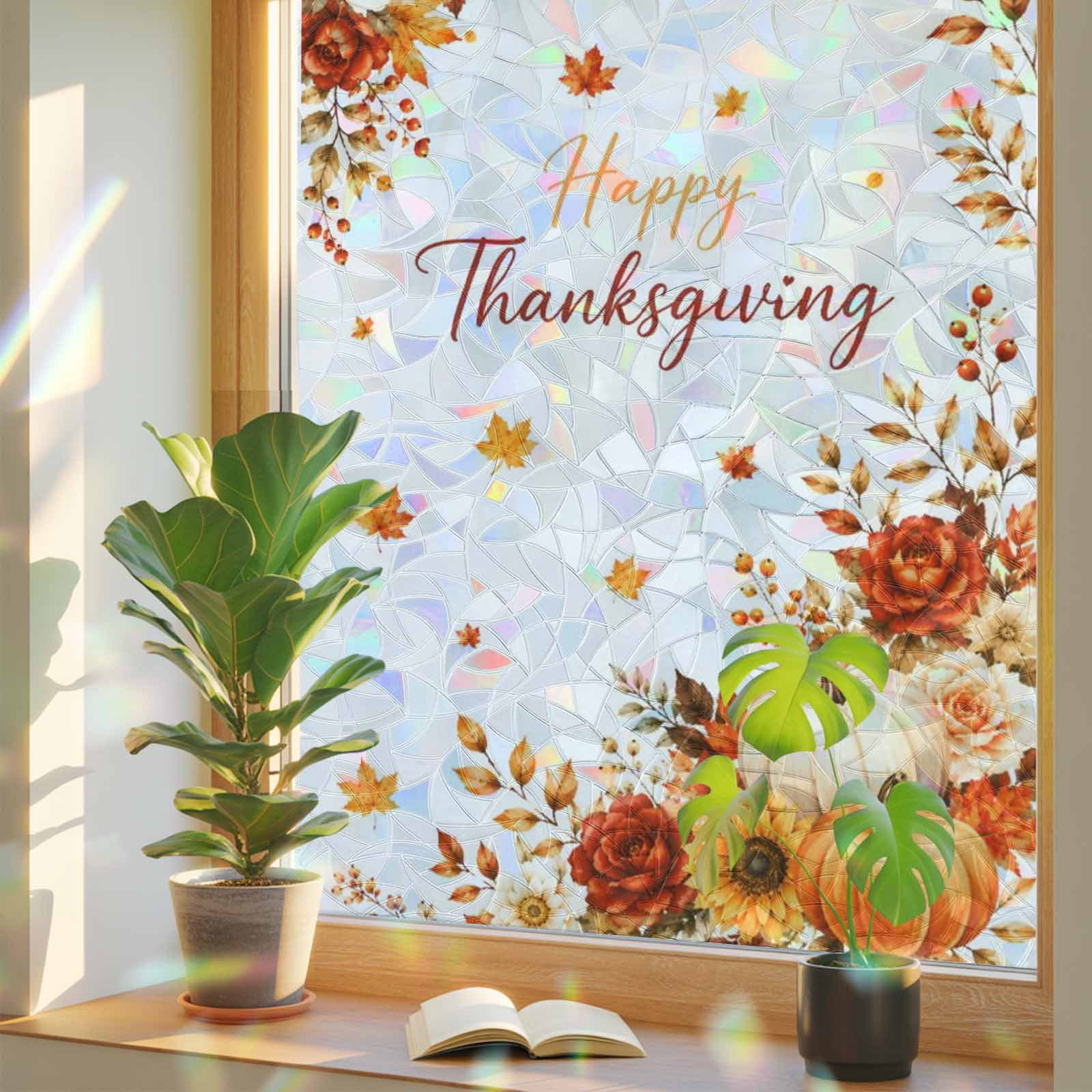 Happy Thanksgiving Window Privacy Film, Harvest Fall Orange Pumpkin ...