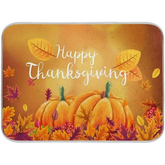 Happy Thanksgiving With Autumn Leaves Dish Drying Mat 18x24 Absorbent ...