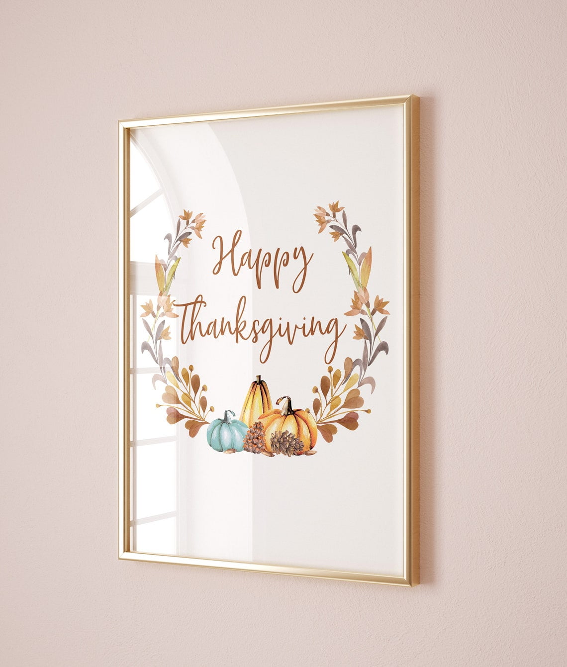Happy Thanksgiving Wreath Fall Wall Art, Stretched Canvas Size 8x12 ...