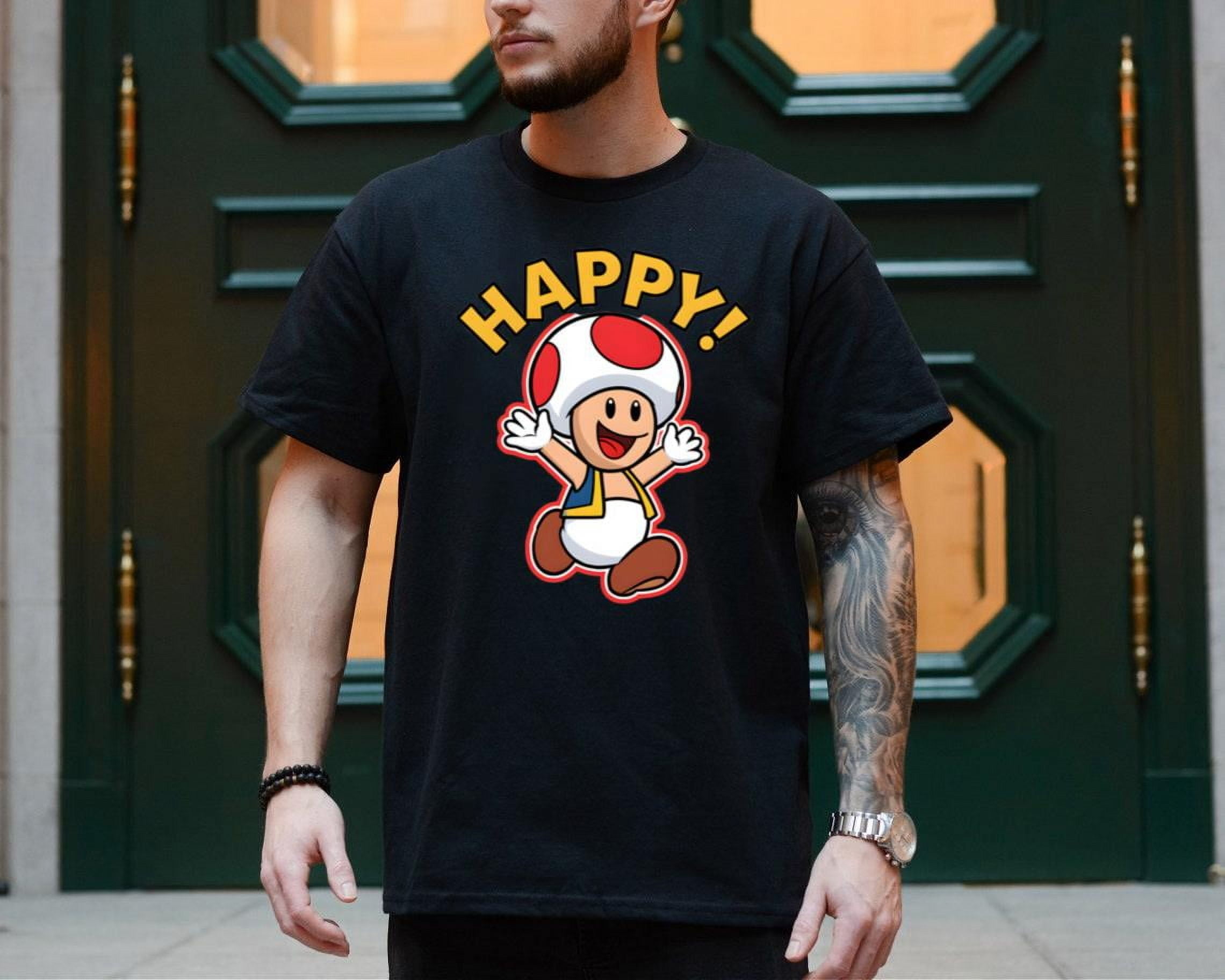 Happy Toad Mario Franchise T-Shirt, Cheerful Cartoon Running Pose ...