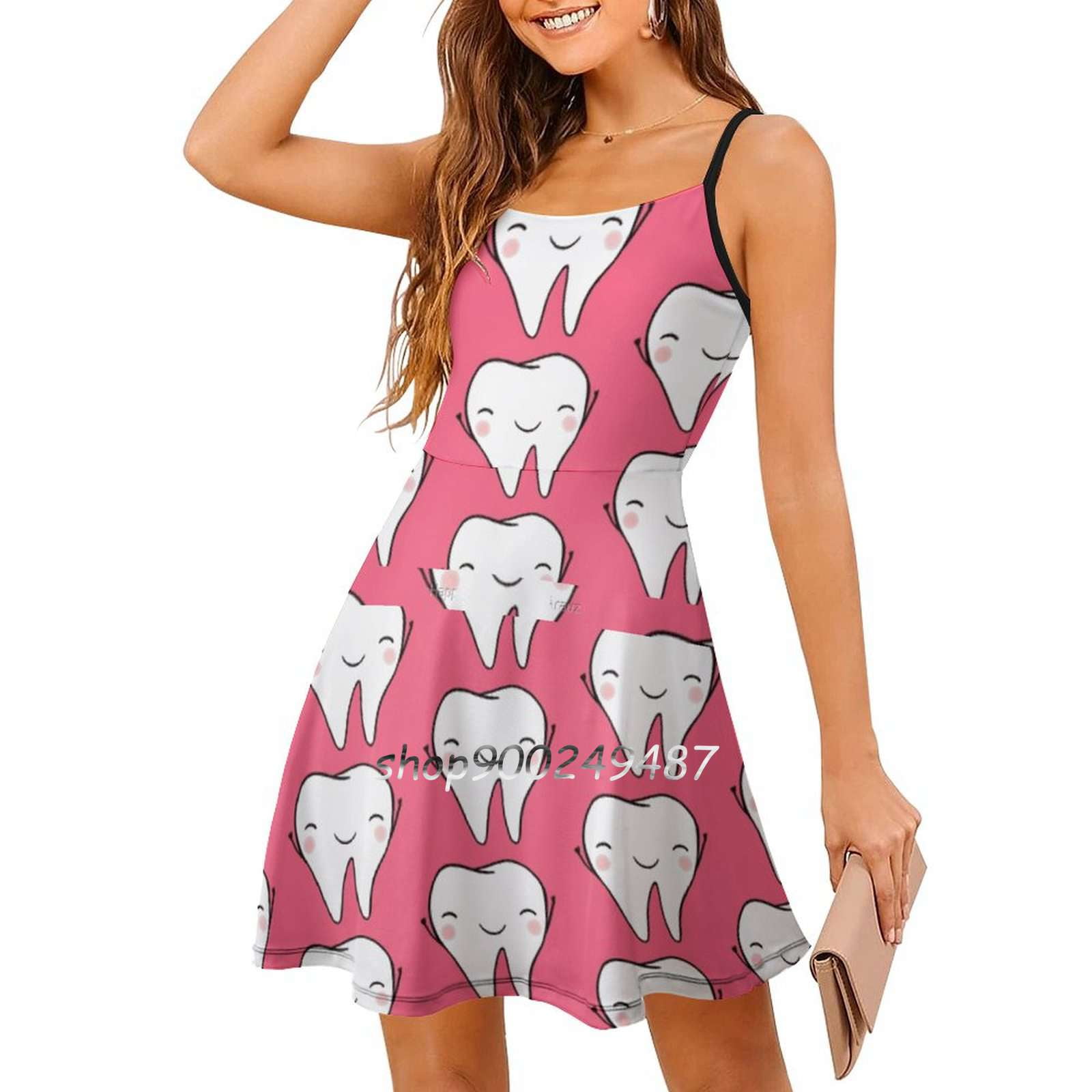 Happy Tooth ( Pink ) Flare Dress Square Neck Dress Elegant Female ...