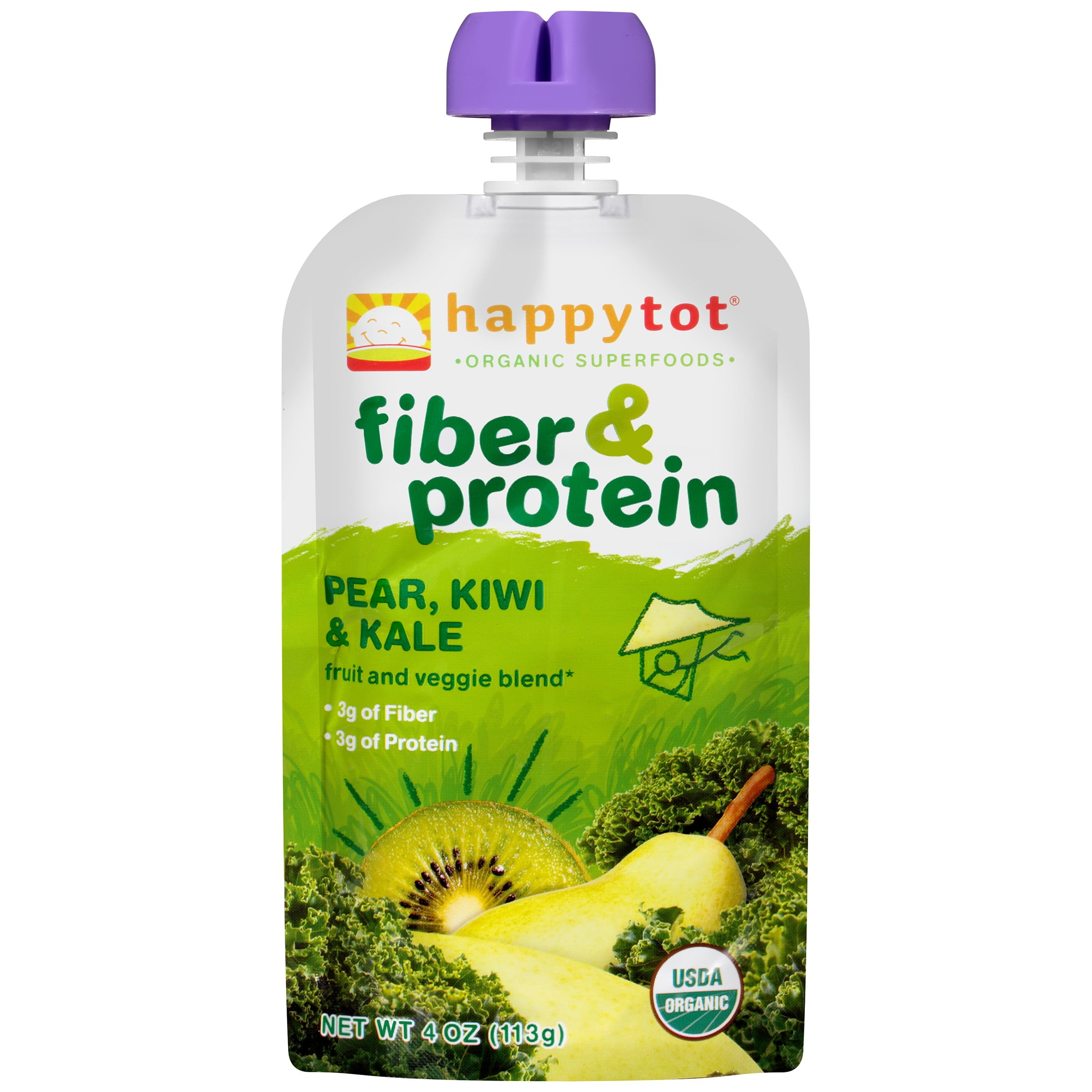 Happy Tot Fiber & Protein, Stage 4, Organic Toddler Food, Pears, Kiwi ...