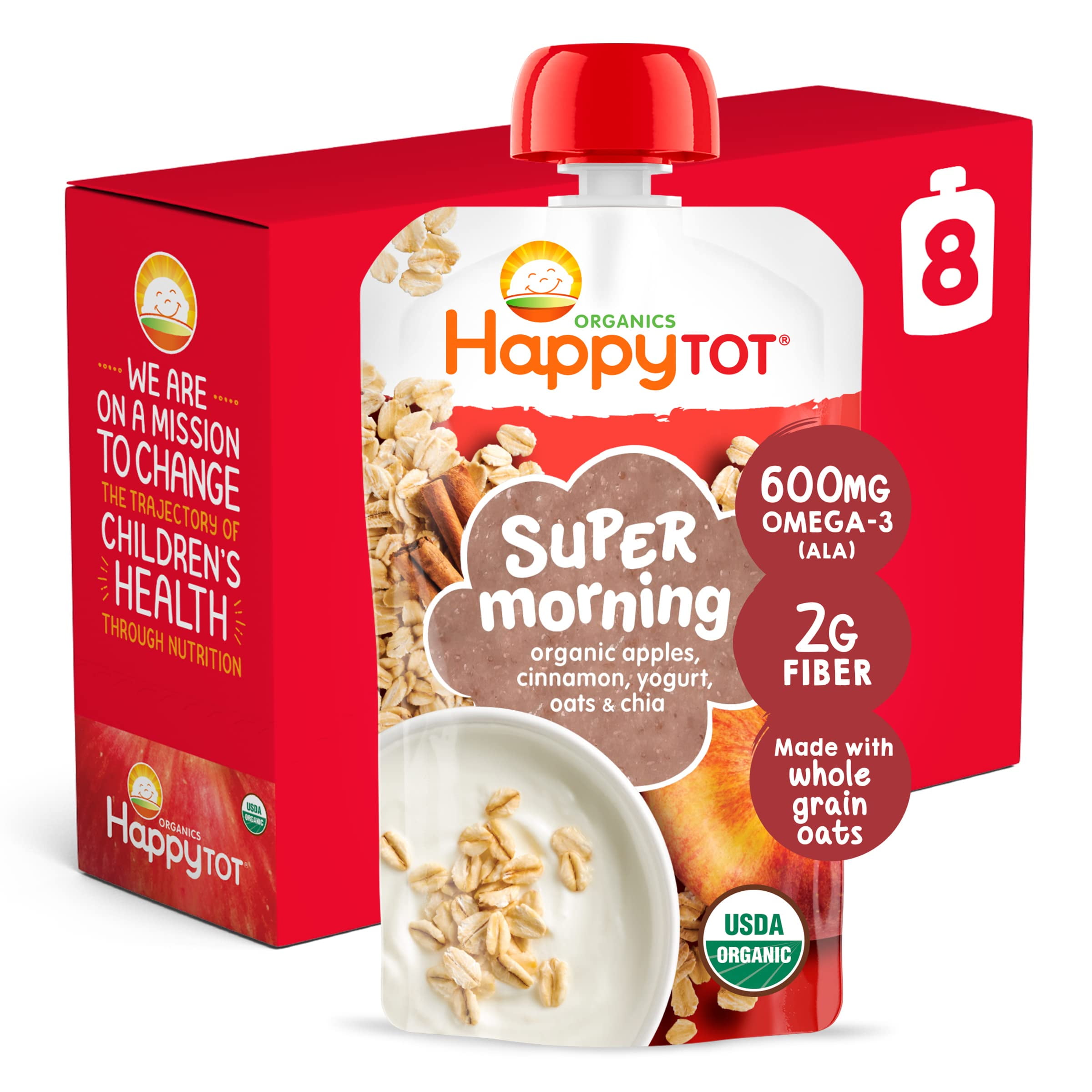 Happy Tot Organic Stage IFF17 4 Super Morning, Apple Cinnamon, Yogurt, & Oats + Super Chia, 4 ...