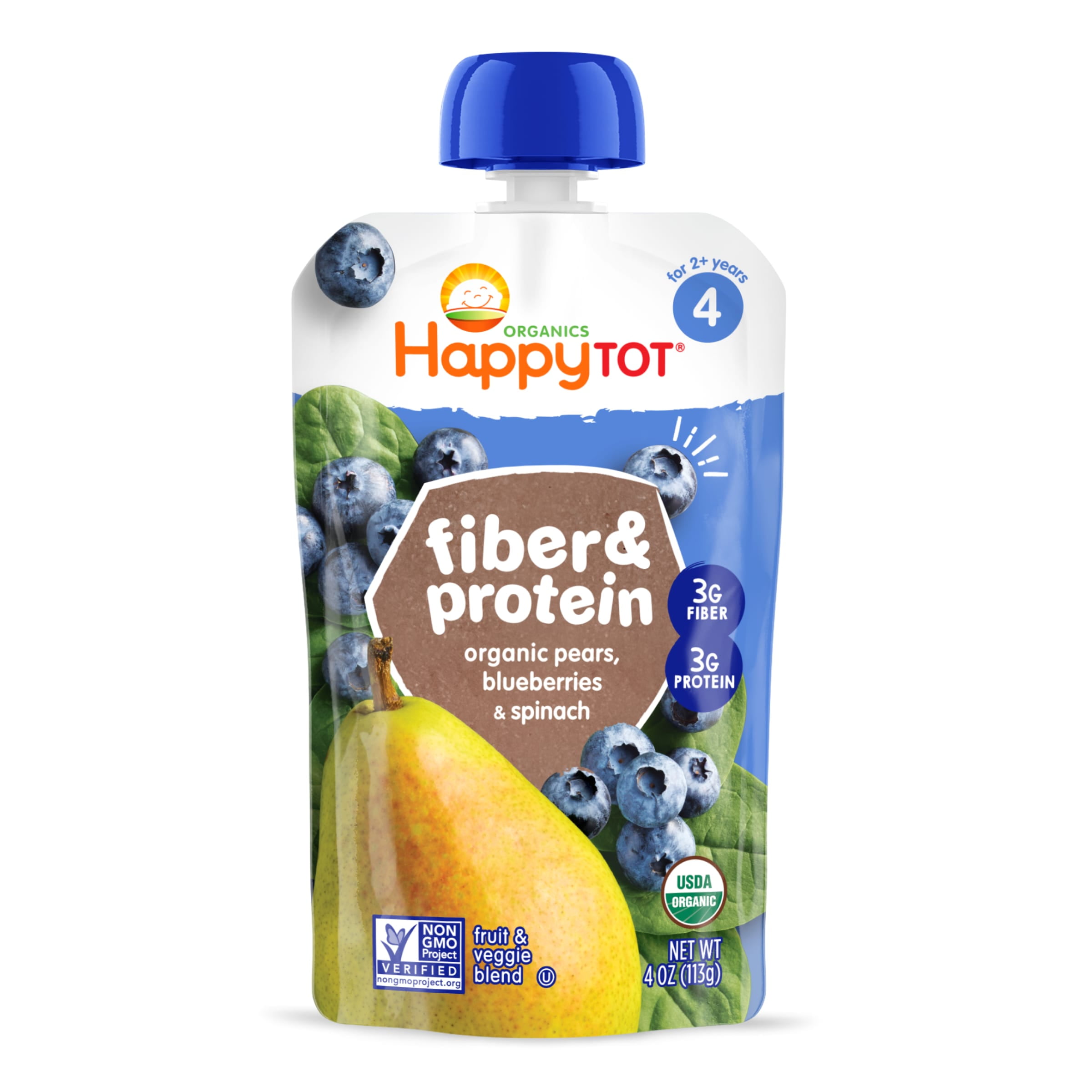 Happy Tot Organics Fiber & Protein Stage 4 Toddler Food, Pears ...
