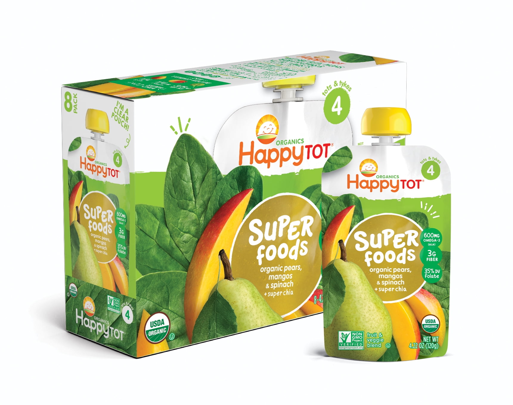 Happy Tot Organics Super Foods Stage 4 Toddler Food, Pears Mangos ...