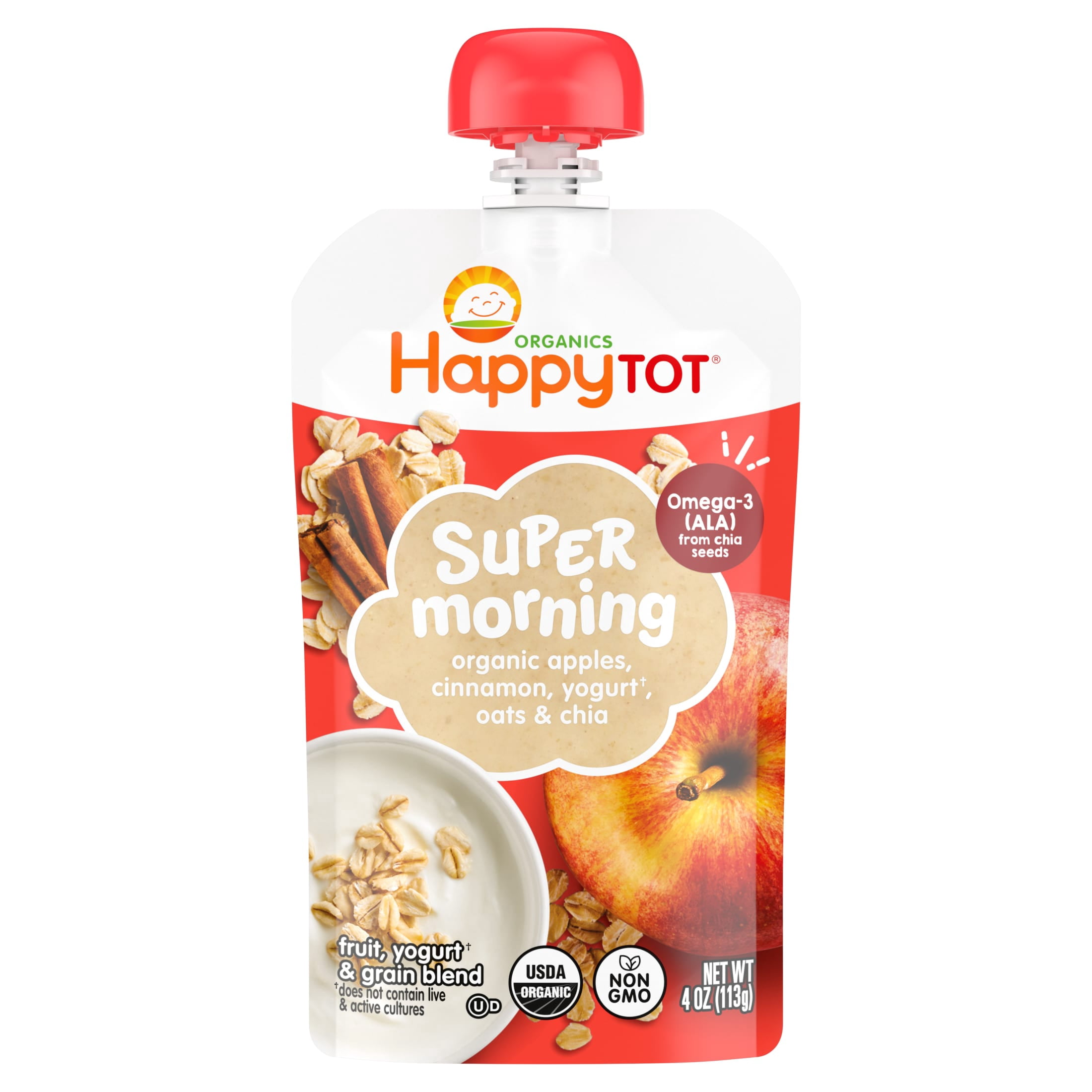 Happy Tot Organics Super Morning Stage 4, Apple Cinnamon Yogurt Oats, 4 ...