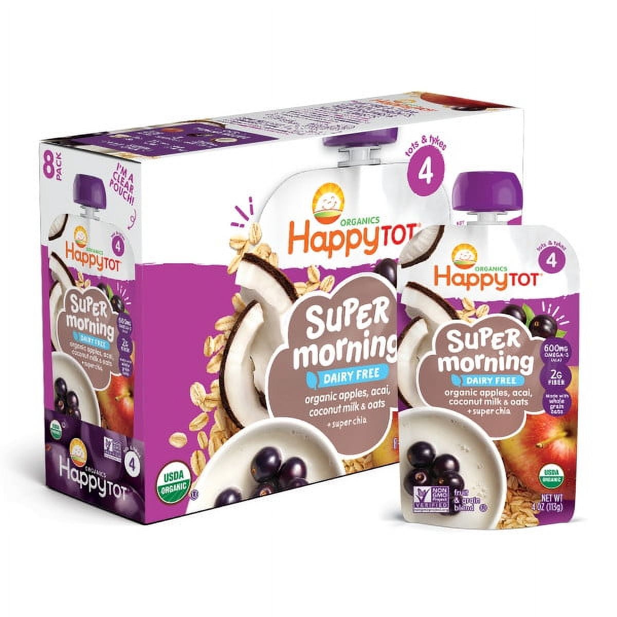 Happy Tot Organics Super Morning Stage 4 Toddler Food, Dairy Free ...