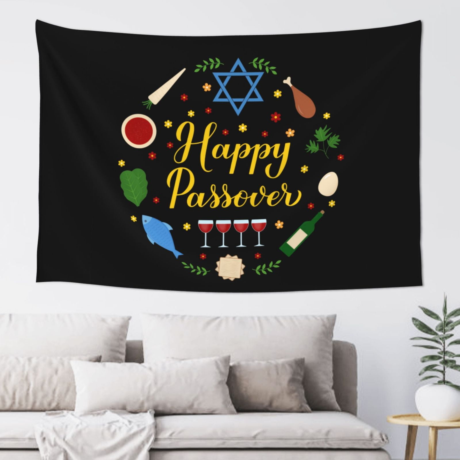 Happy Traditional Jewish Passover Tapestry Banner Backdrop Flag ...