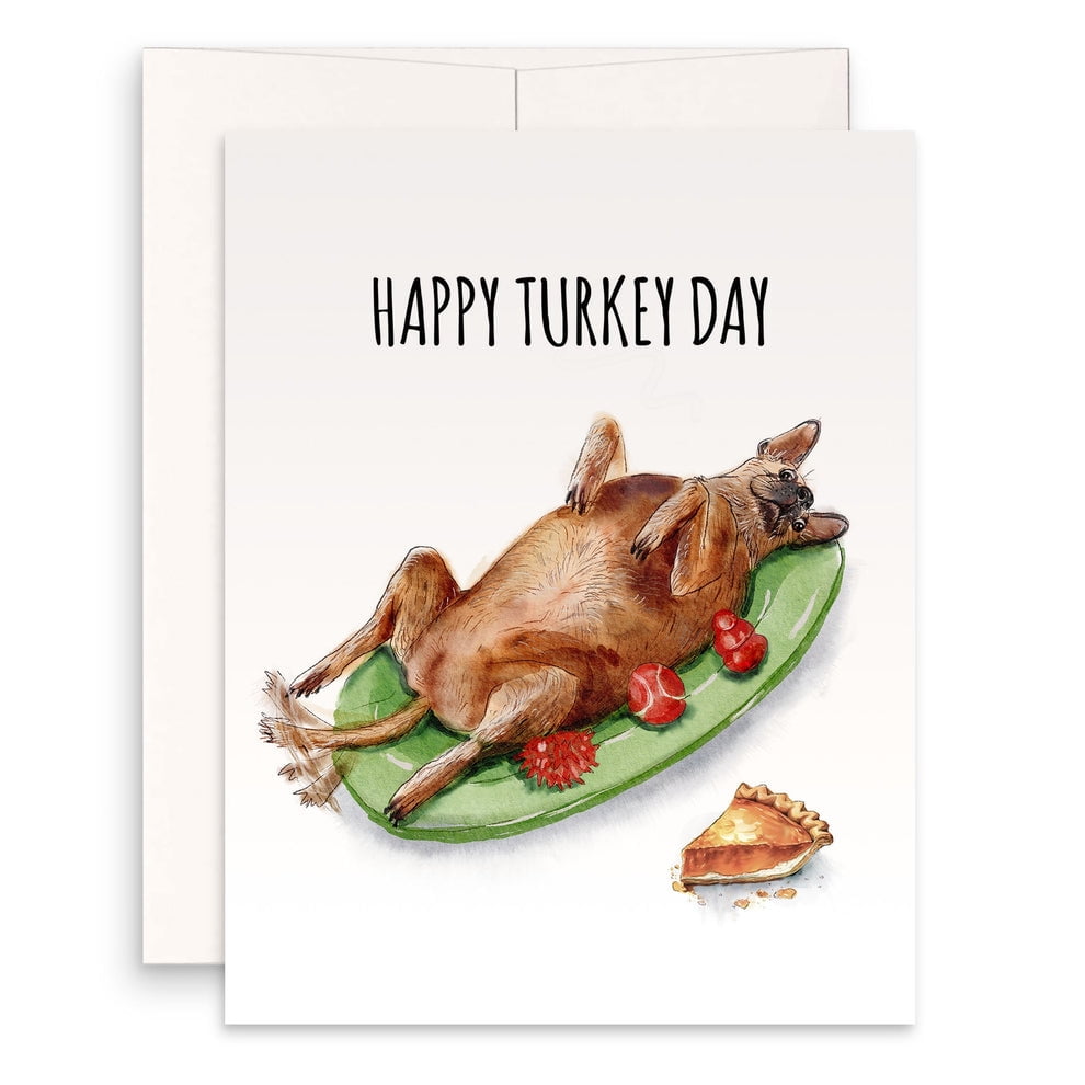 Happy Turkey Day Card – Funny Thanksgiving Card with Dog Illustration ...