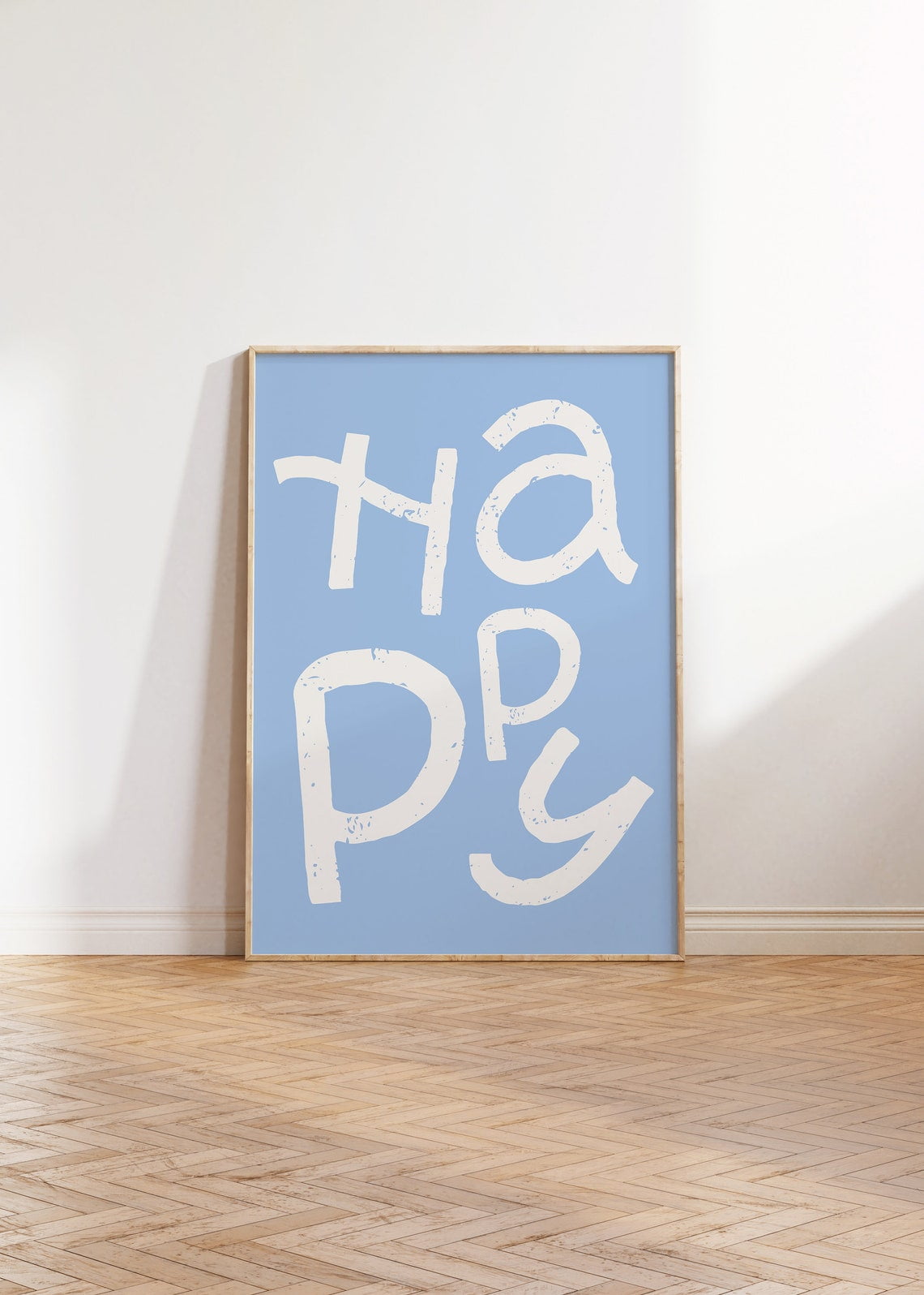 Happy Typography Art, Blue Preppy Dorm Print, Light Blue Aesthetic Wall ...