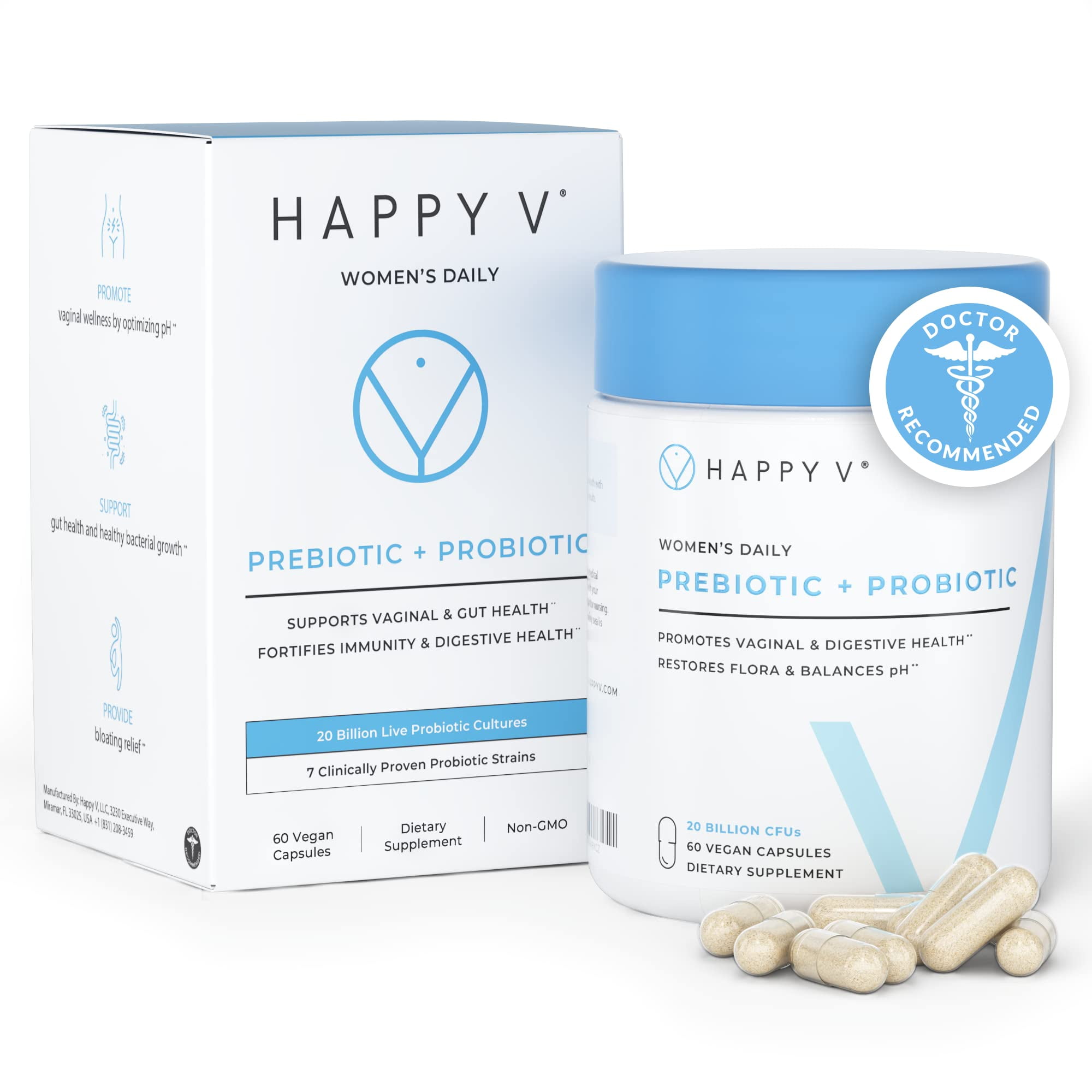 Happy V - Vaginal Probiotics for Women - Prebiotic Fiber & Vaginal ...