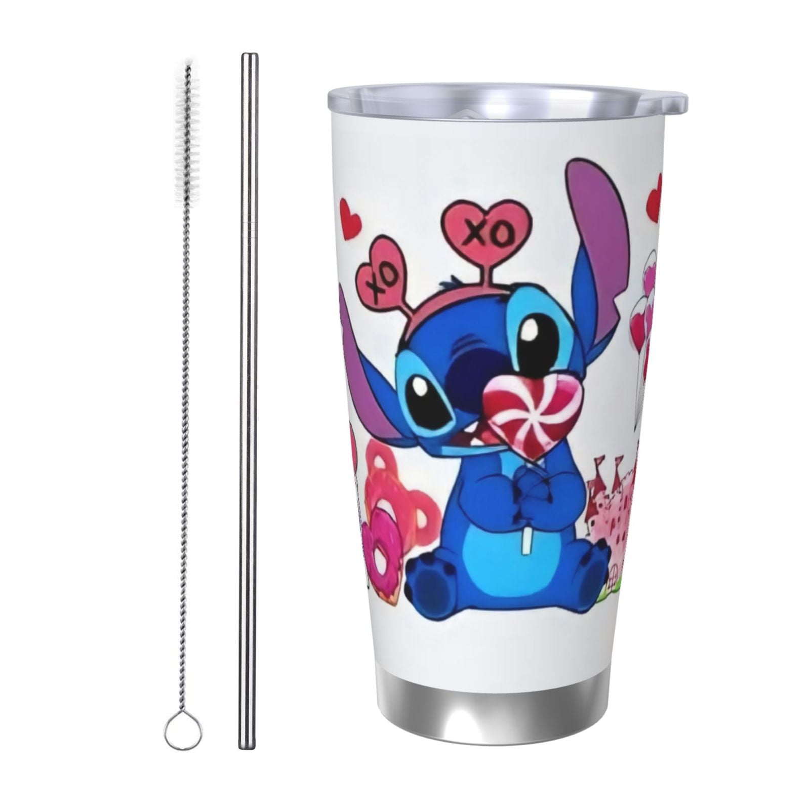 Happy Valentine'S Day Stitch Kids Water Bottle with Straw Lid,Insulated Stainless Steel Reusable ...