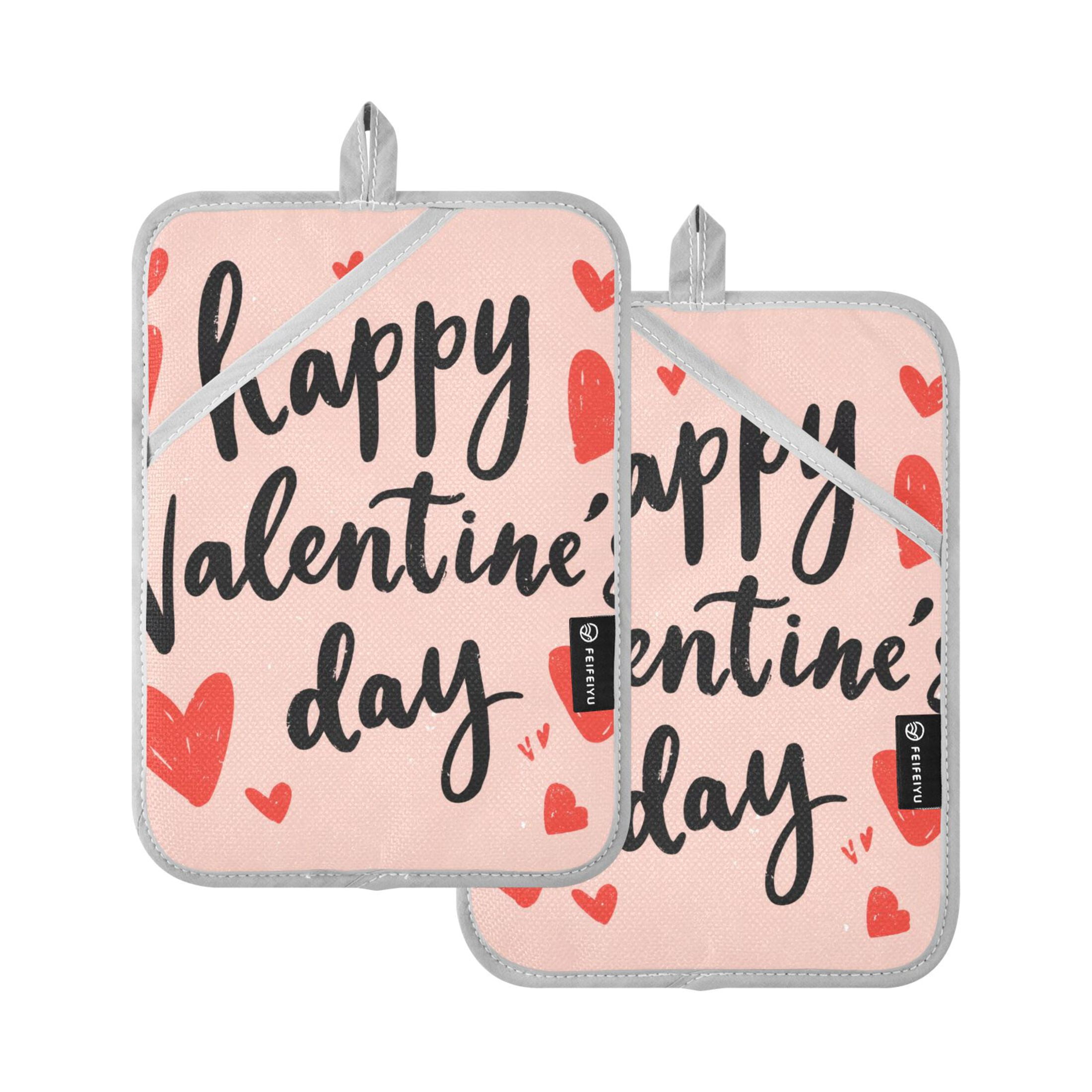 Happy Valentine Sign Red Hearts Pot Holder Heat Resistant Mat Oven Hot ...