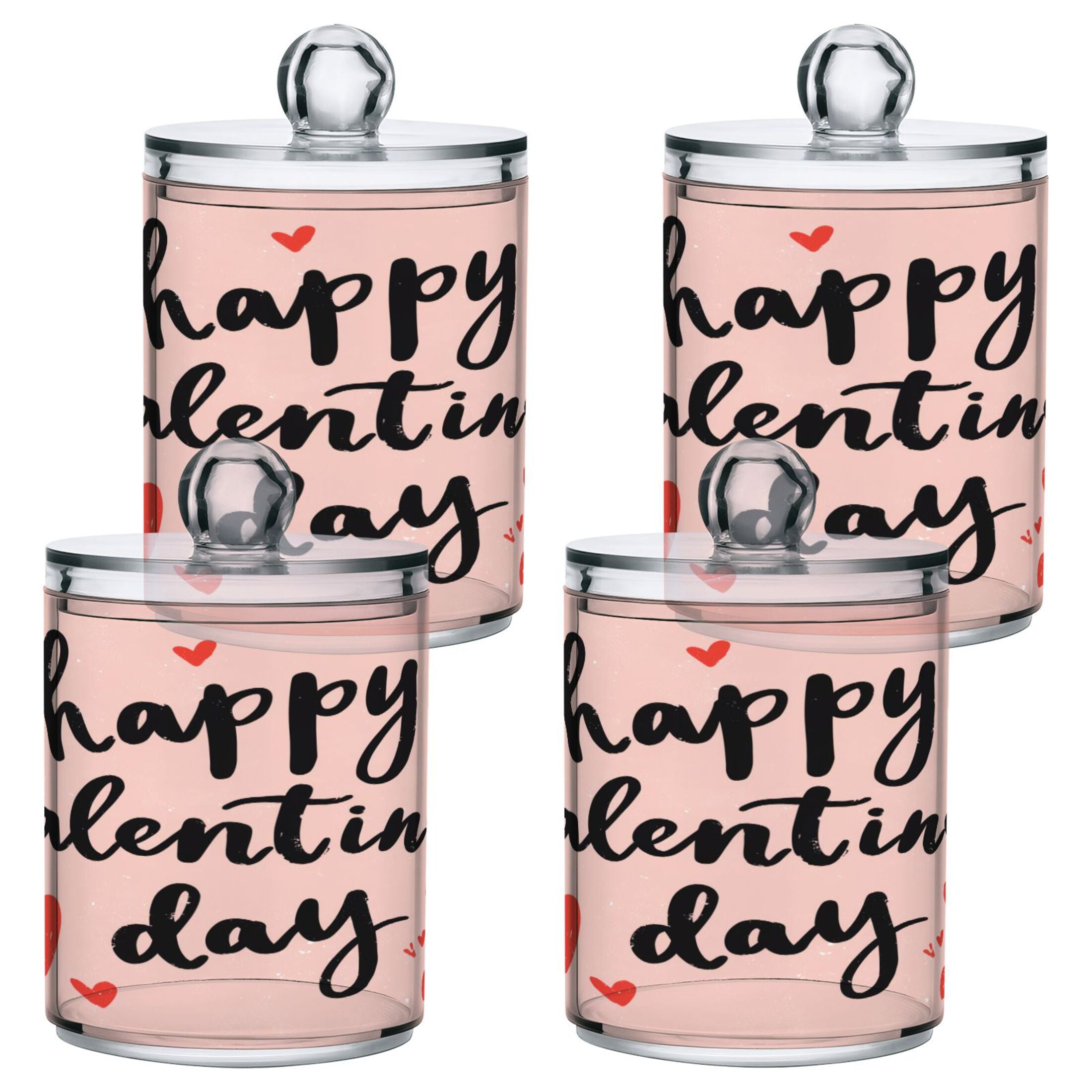 Happy Valentine Sign Red Hearts Translucent Plastic Cans Storage ...