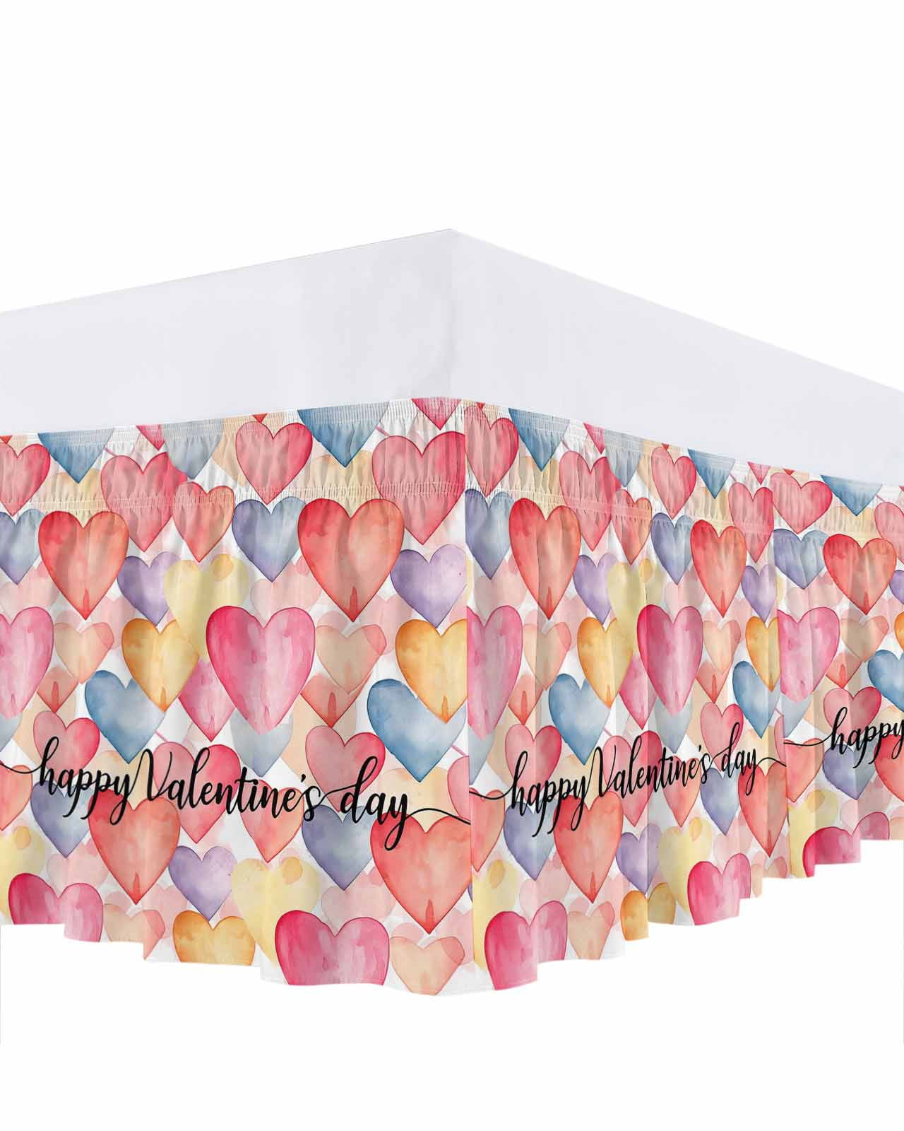 Happy Valentine's Bed Skirt King Size 18 Inch Drop, Day Colorful Love ...