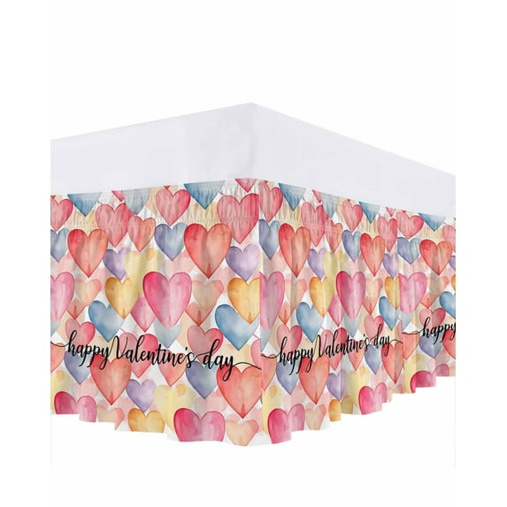 Happy Valentine's Bed Skirt King Size 18 Inch Drop, Day Colorful Love ...
