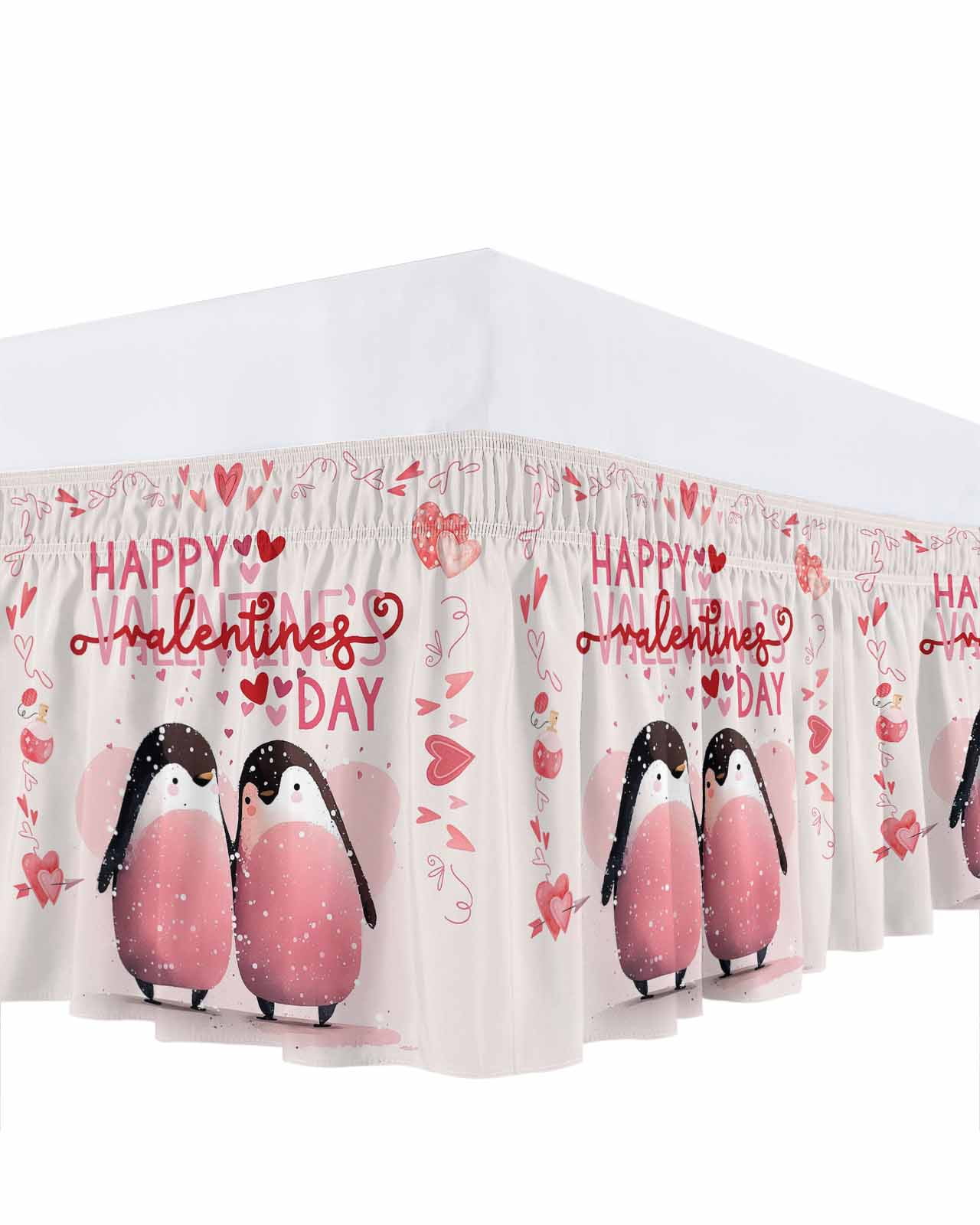 Happy Valentine's Bed Skirt King Size 18 Inch Drop, Pink Penguin Day ...