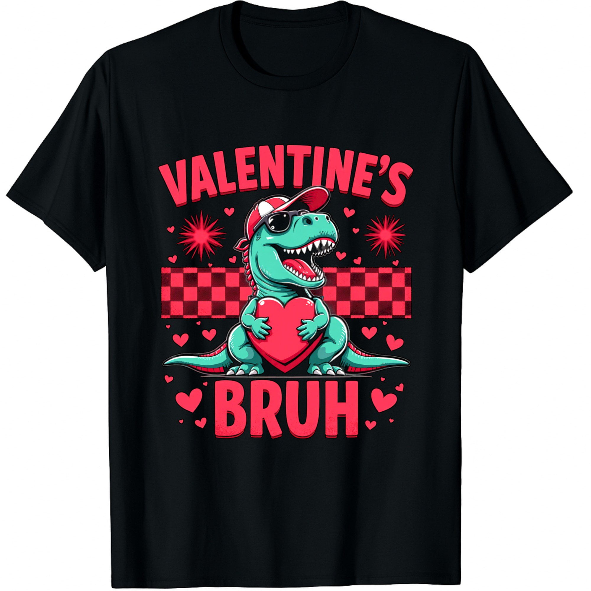 Happy Valentine's Bruh Funny Dinosaur Valentine Graphic Crew Neck Short ...