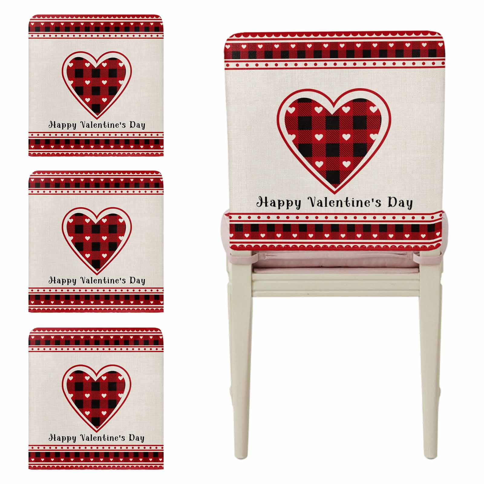 Happy Valentine's Chair Back Covers Set of 8, Day Love Heart Red Black ...