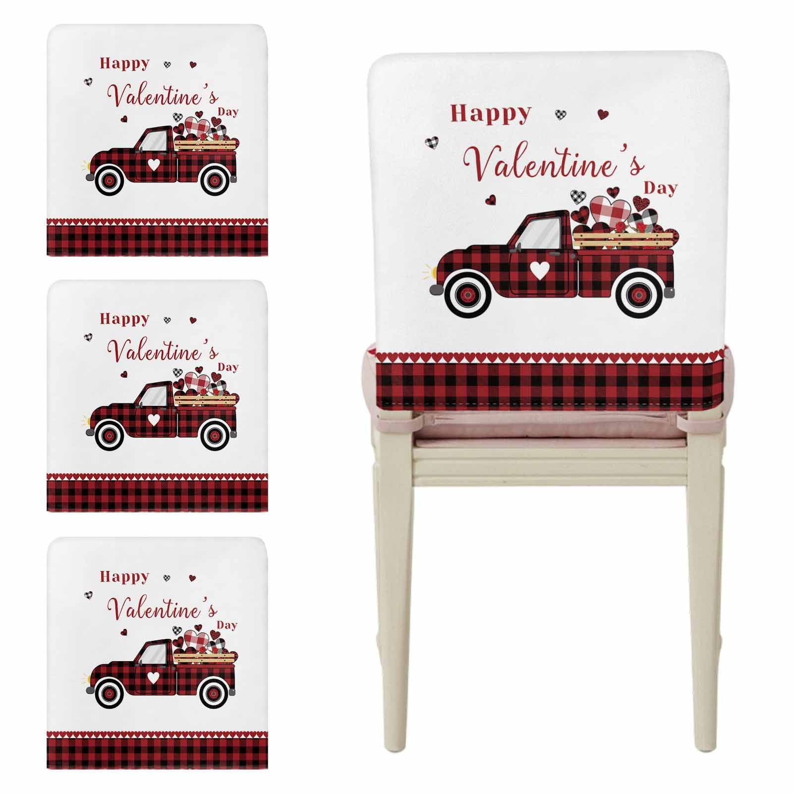 Happy Valentine's Chair Back Covers Set of 8, Day Red Plaid Truck Pull ...