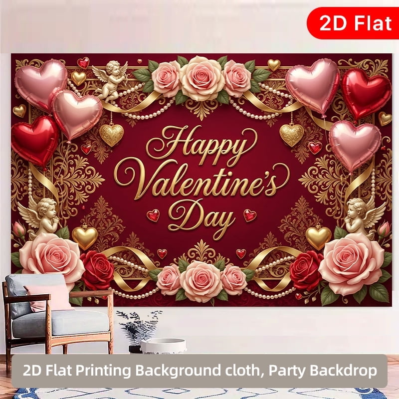 Happy Valentine's Day Backdrop Red Pink Rose Valentine Background Heart ...