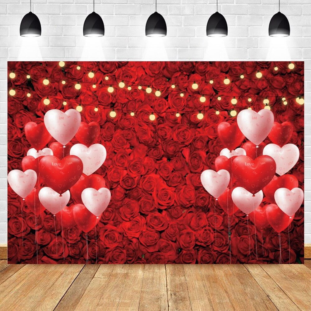 Happy Valentine's Day Backdrop Rose Flower Love Hearts Balloons ...
