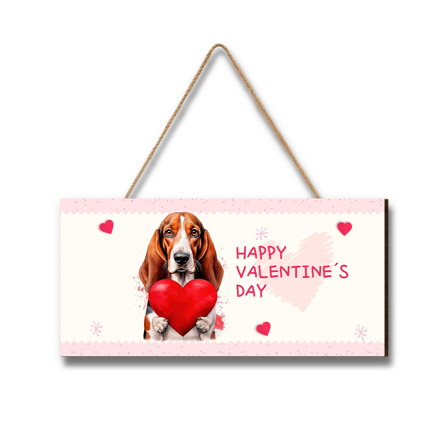 Happy Valentine's Day Basset Hound Brings Love Heart Landscape Wood Sign Bassets Dog Breed ...