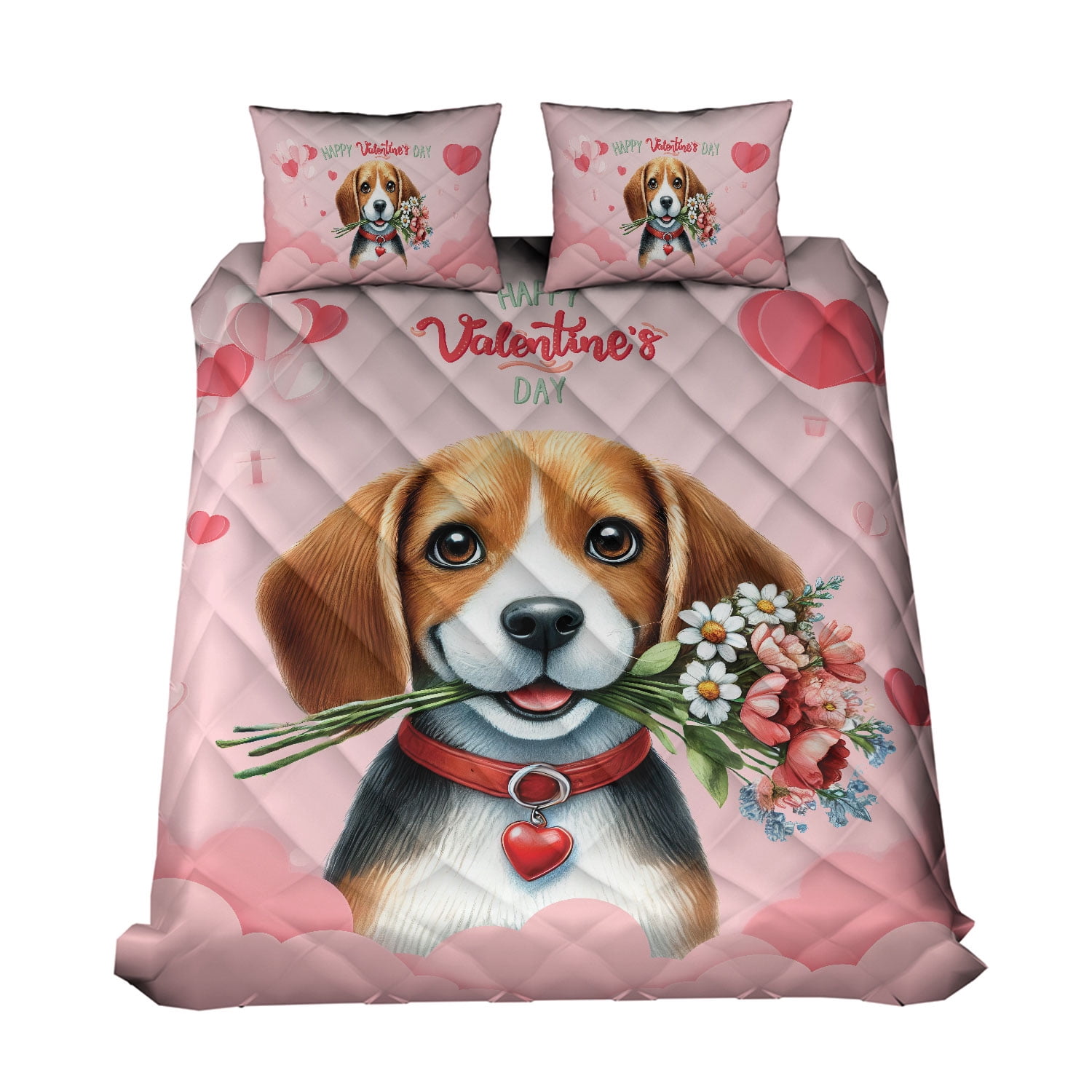 Happy Valentine's Day Beagle holding flowers Quilt Bedding Set Beagles ...