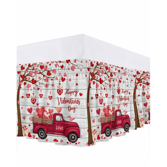 Happy Valentine's Day Bed Skirt California King Size 16 Inch Drop, Red ...