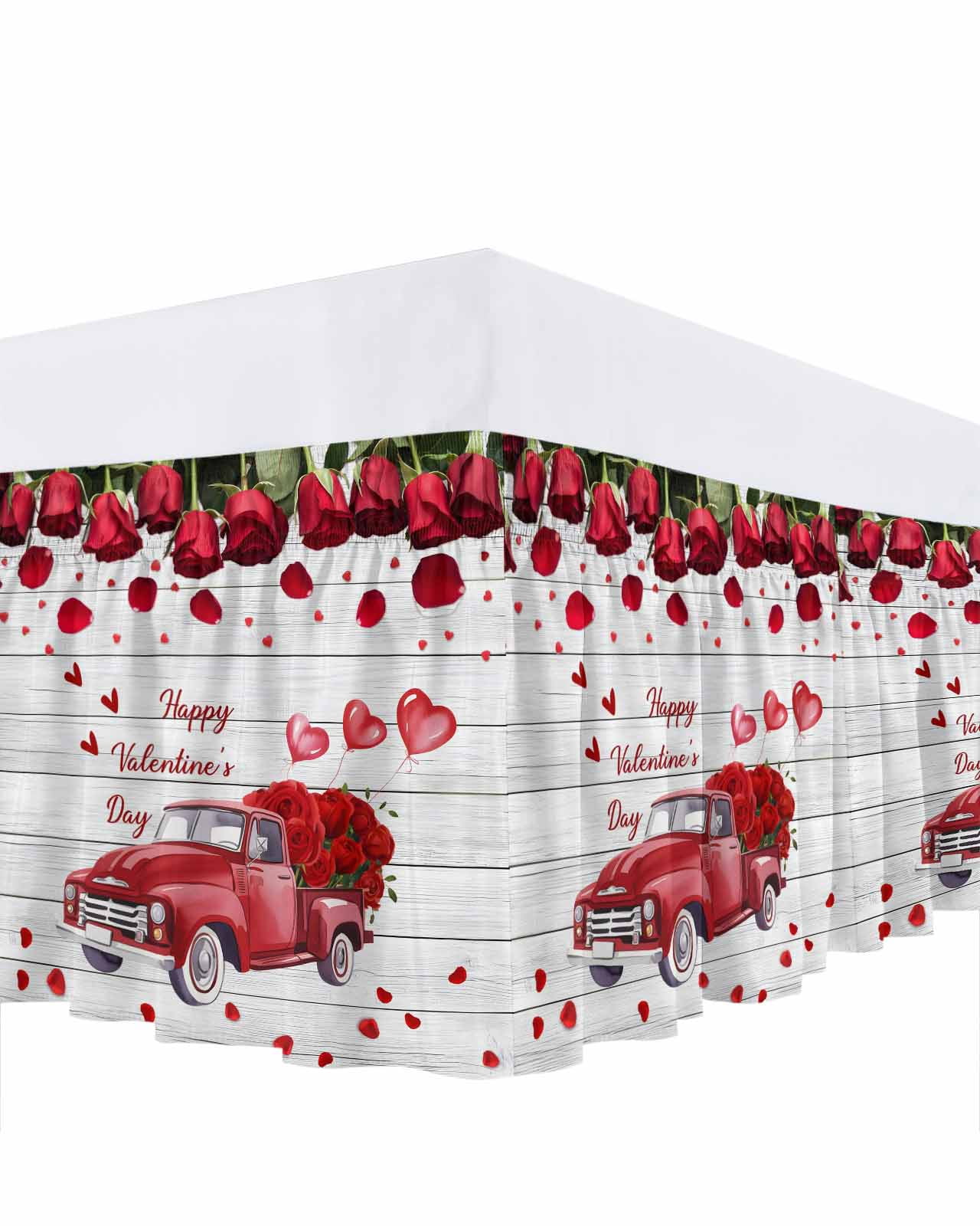 Happy Valentine's Day Bed Skirt King Size 18 Inch Drop, Red Love Car ...