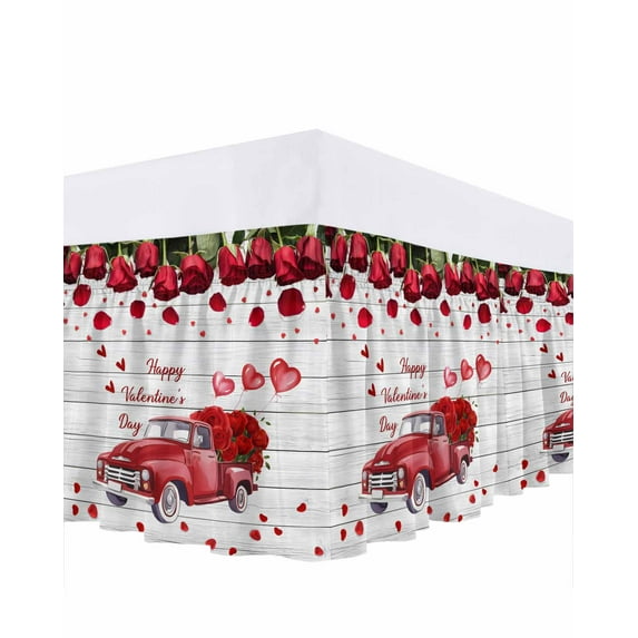 Happy Valentine's Day Bed Skirt King Size 18 Inch Drop, Red Love Car ...