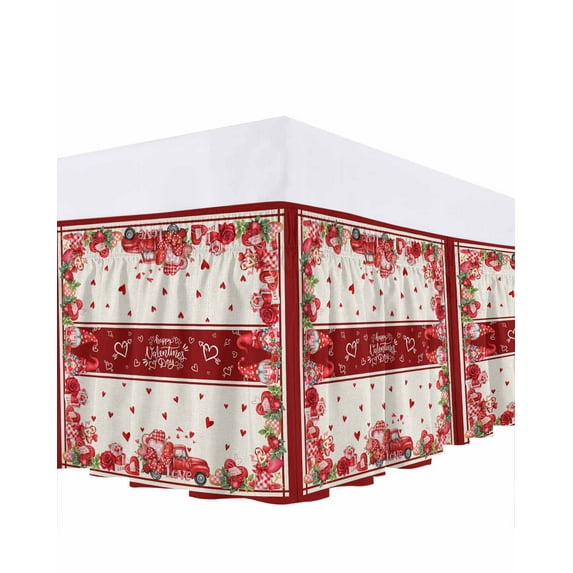 Happy Valentine's Day Bed Skirt King Size 18 Inch Drop, Vintage Red ...