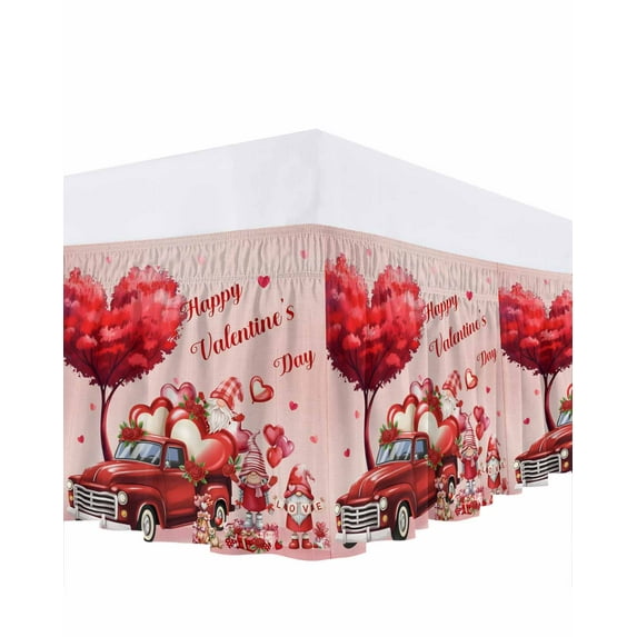 Happy Valentine's Day Bed Skirt Queen Size 16 Inch Drop, Love Tree ...