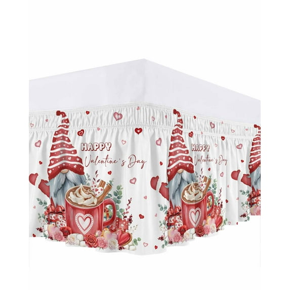 Happy Valentine's Day Bed Skirt Queen Size 16 Inch Drop, Red Gnome Hot ...