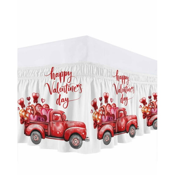 Happy Valentine's Day Bed Skirt Queen Size 18 Inch Drop, Watercolor Red ...