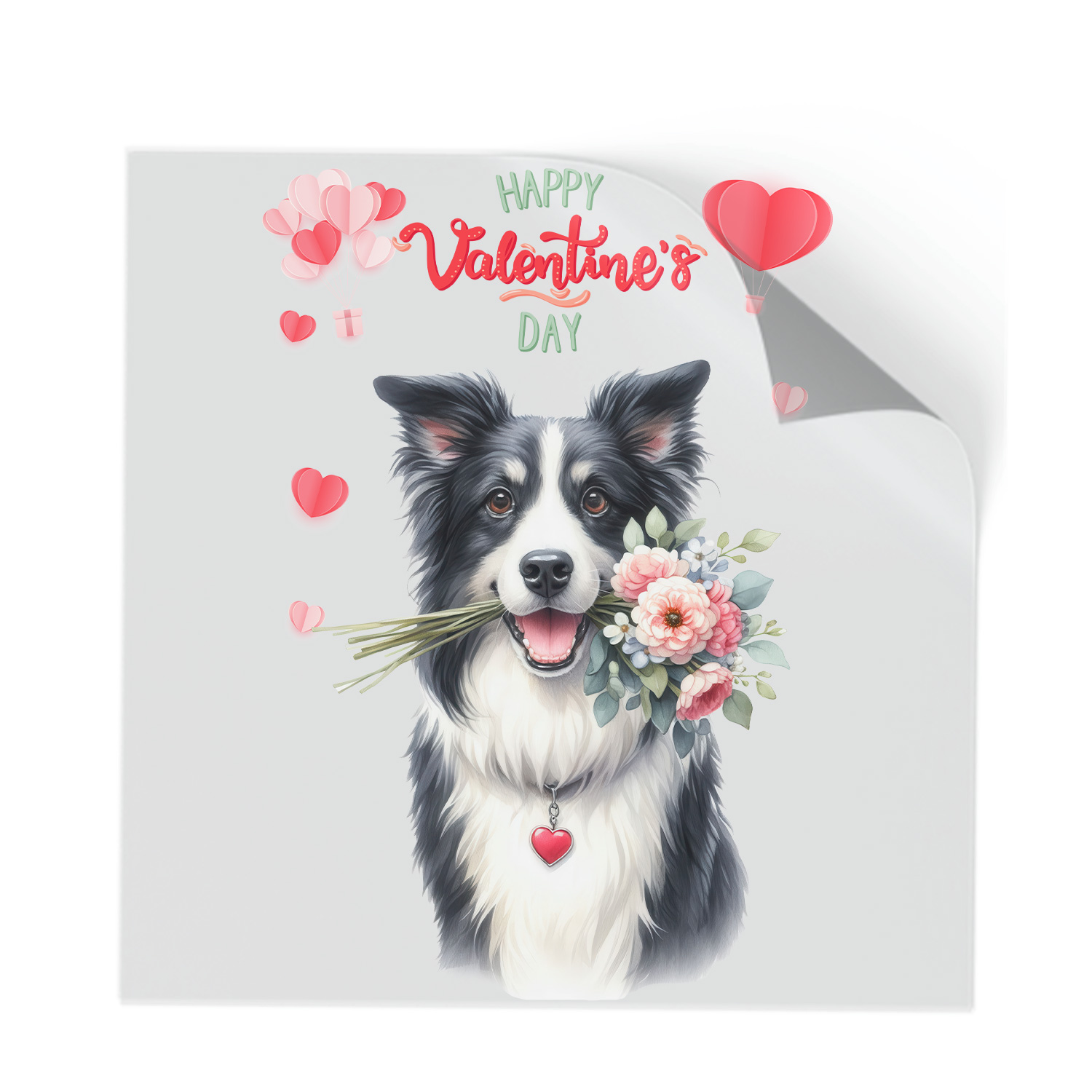 Happy Valentine's Day Border Collie holding flowers Cutout Transfer ...
