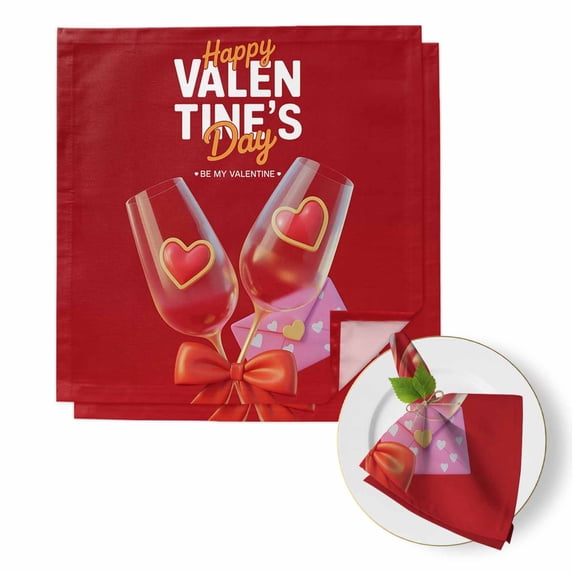 Happy Valentine's Day Cloth Napkins Set of 2 Romantic Cocktails Goblets ...