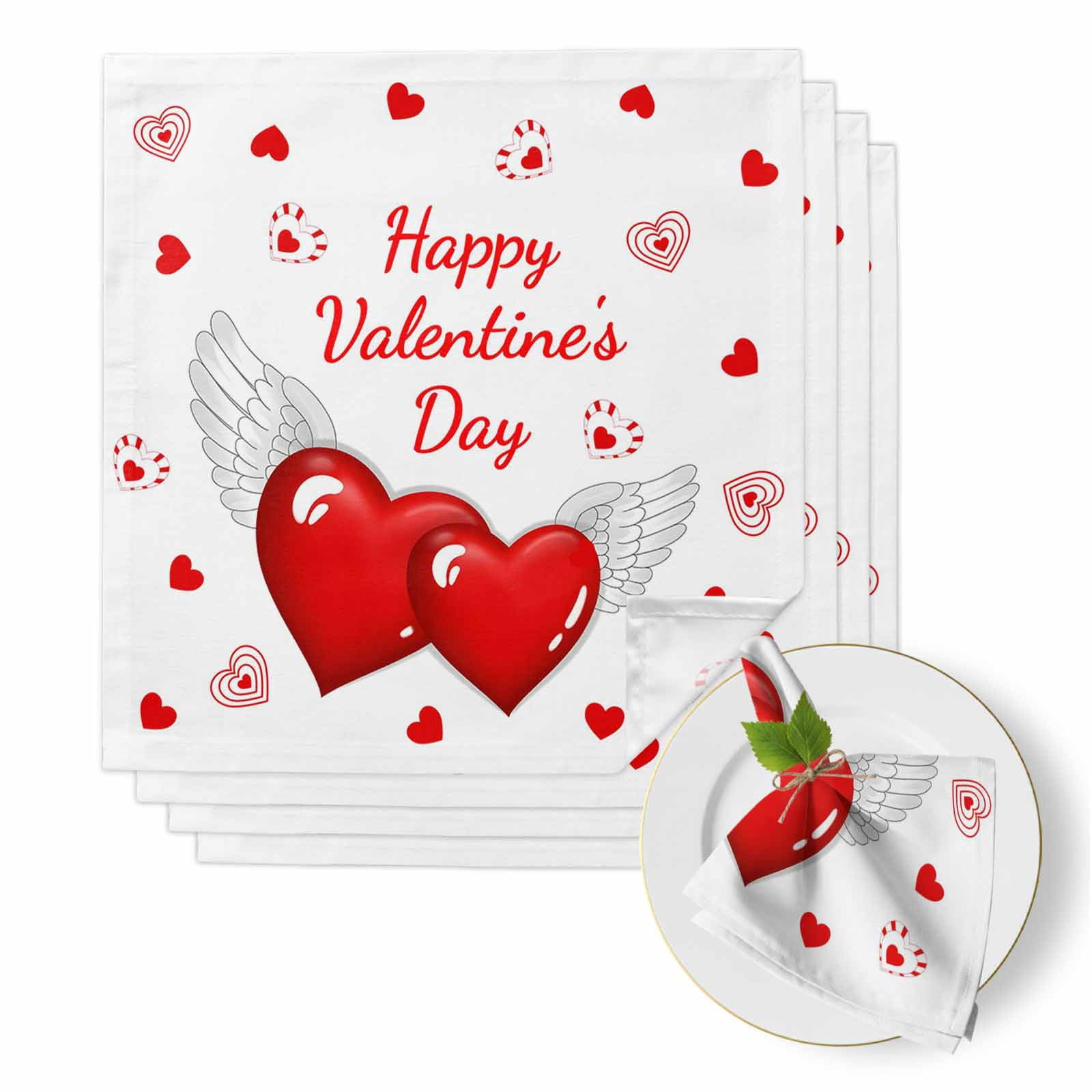 Happy Valentine's Day Cloth Napkins Set of 4 Angle Wings Love Red Heart ...