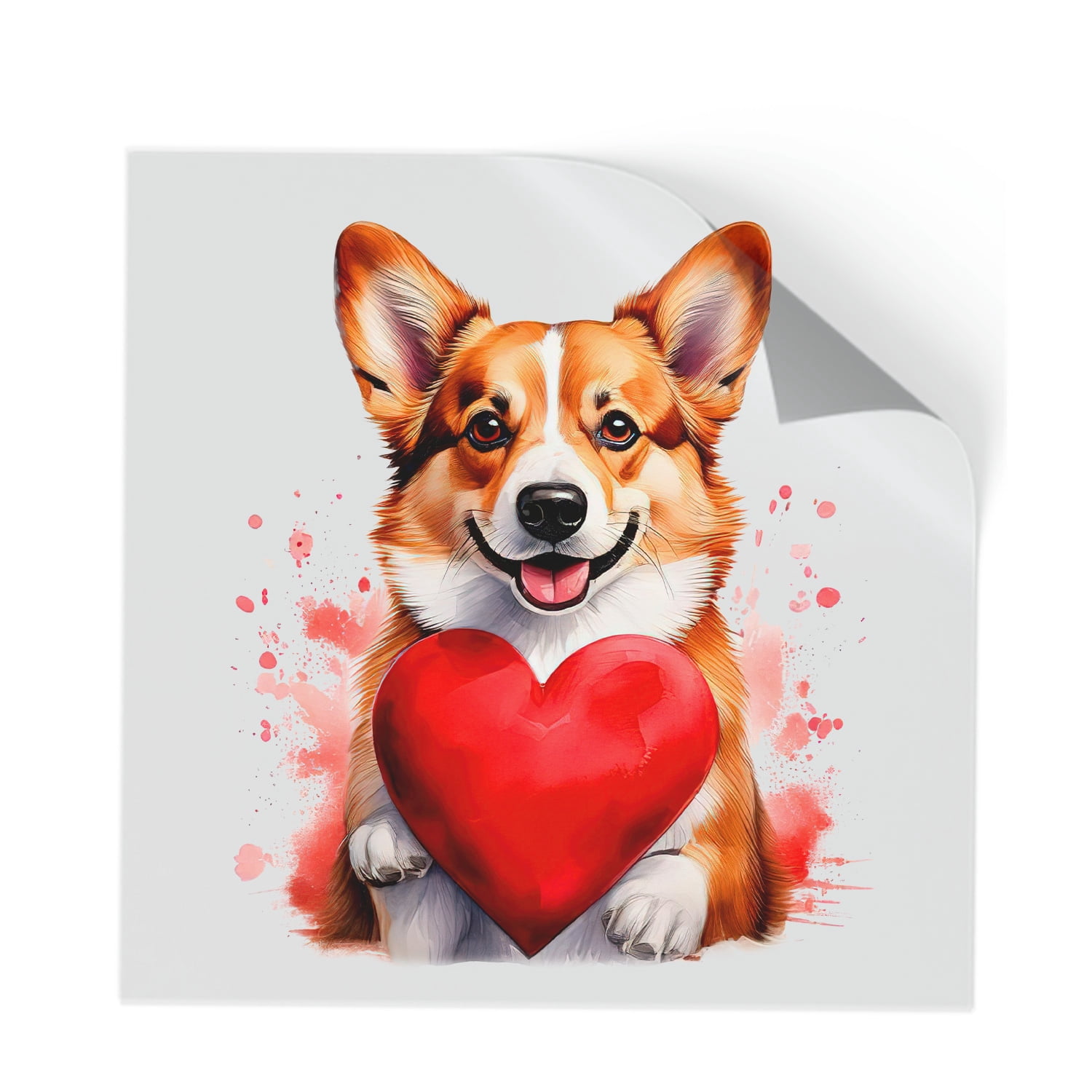Happy Valentine's Day Corgi Brings Love Heart Cutout Transfer Sticker ...