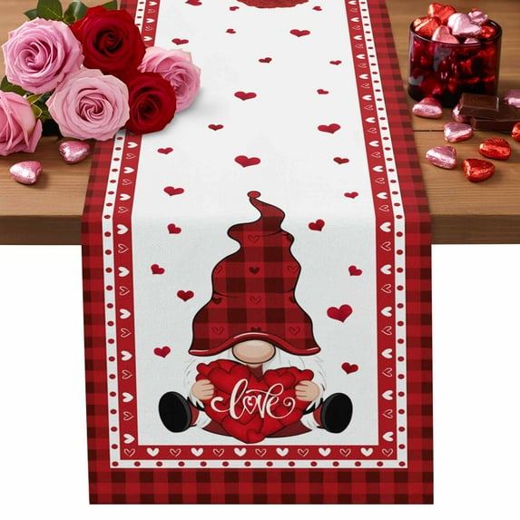 Happy Valentine's Day Cotton Linen Table Runner Dwarf Love Heart Red ...