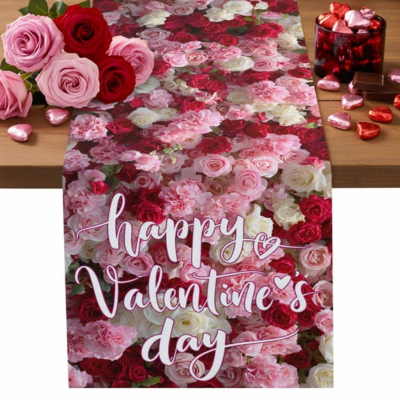 Happy Valentine's Day Cotton Linen Table Runner Modern Romantic Red ...