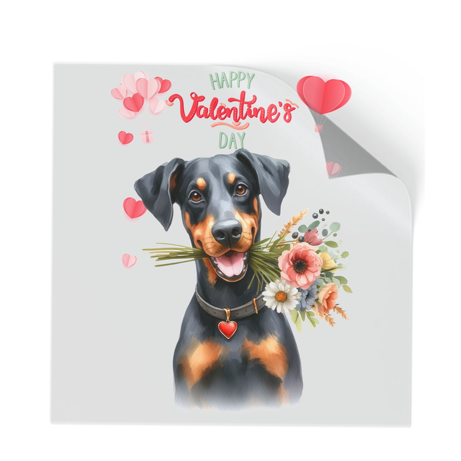 Happy Valentine's Day Doberman Pinscher holding flowers Cutout Transfer ...