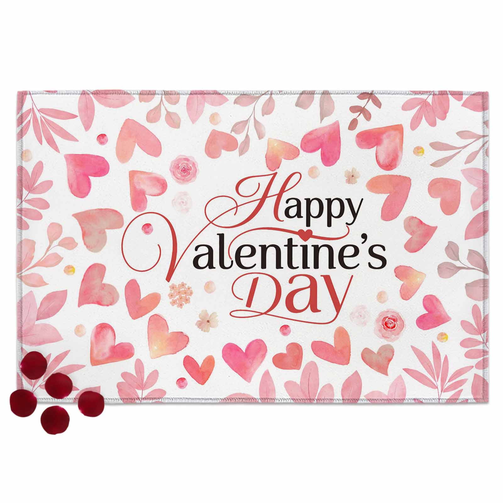Happy Valentine's Day Door Mat Watercolor Gradient Pink Loves Heart ...